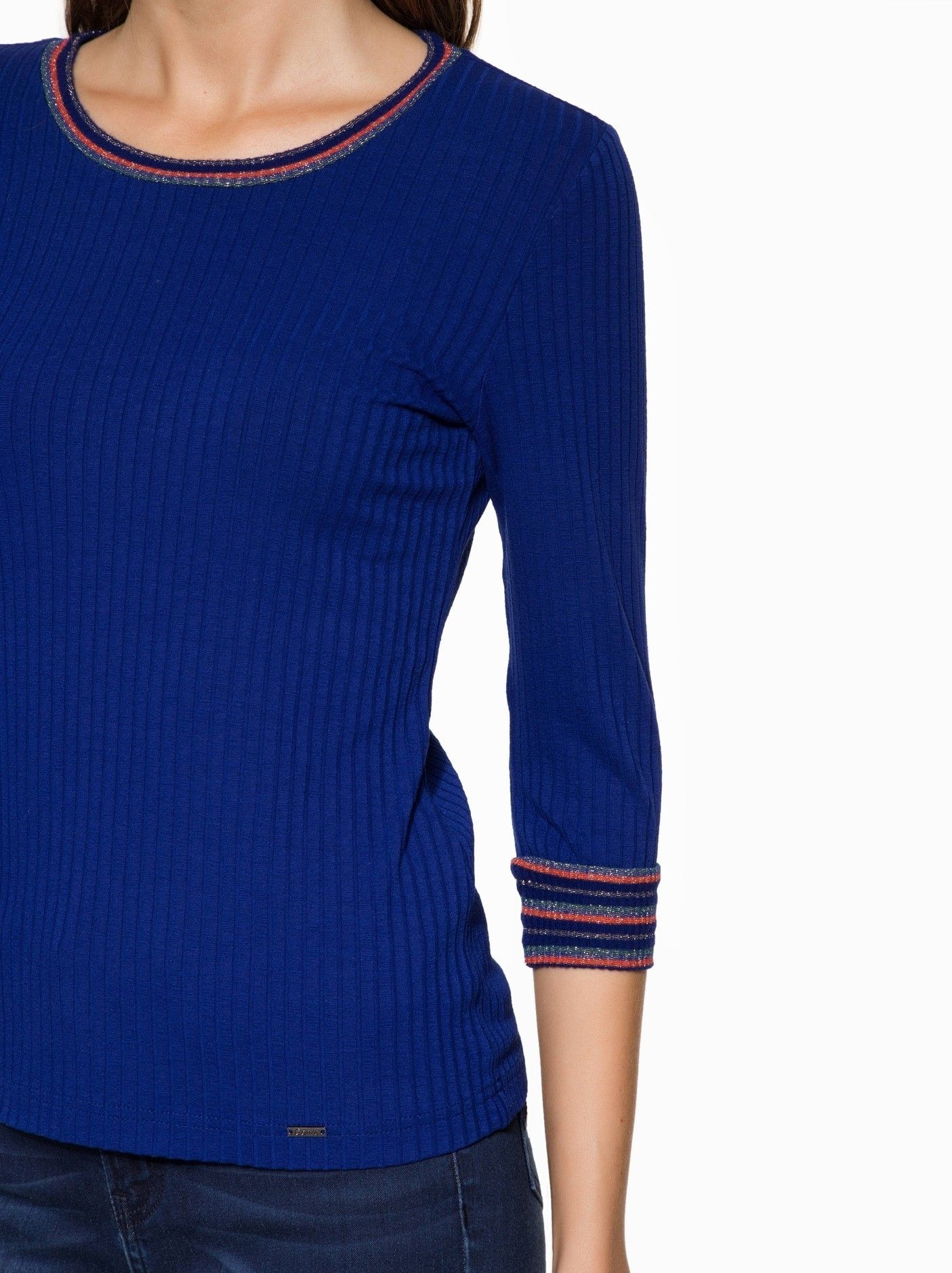 Trendy ribbed jumper with contrasting cuffs and shimmering glitter 835 ...